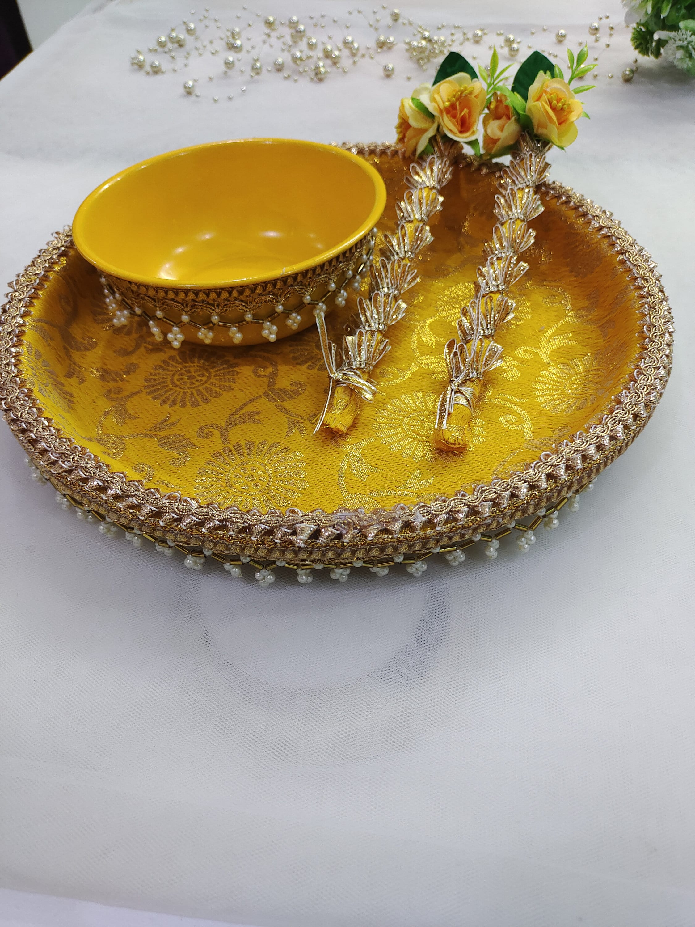 Decorative Haldi Mehandi Tray for Wedding,bangle/chooda Ceremony Thal ...