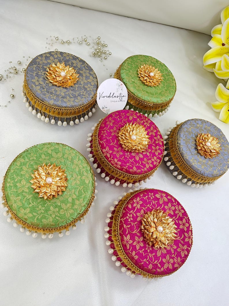 Handmade Steel Laddu Box, Brocade Fabric, Indian Wedding Favor - Etsy