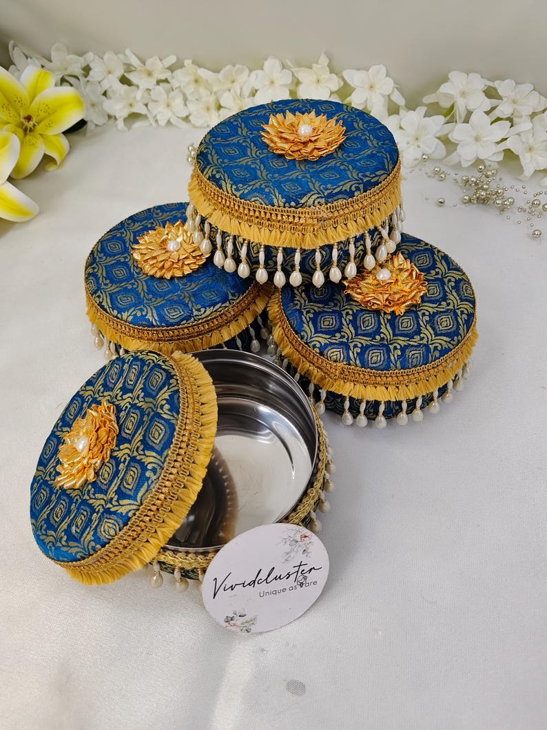 Handmade Steel Laddu Box, Brocade Fabric, Indian Wedding Favor - Etsy