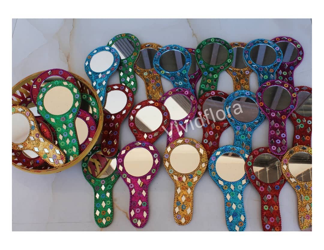 Decorative Multicolored Handy Mirror for Wedding Haldi Mehandi Sangeet ...