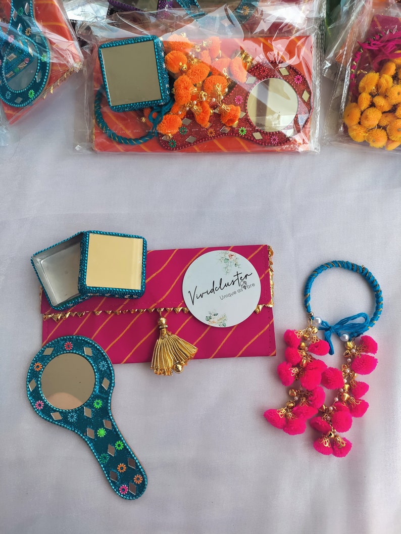 Decorative Multicolored Handy Mirror for Wedding Haldi Mehandi Sangeet ...