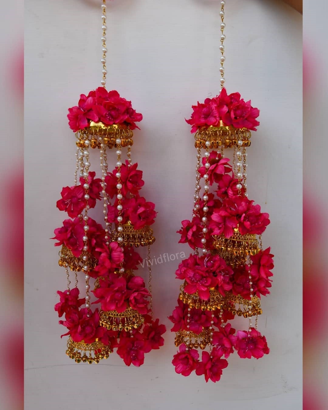 Pink Flower Kalire Set for Bride Accessories, Pearl Beaded, Mettalic ...