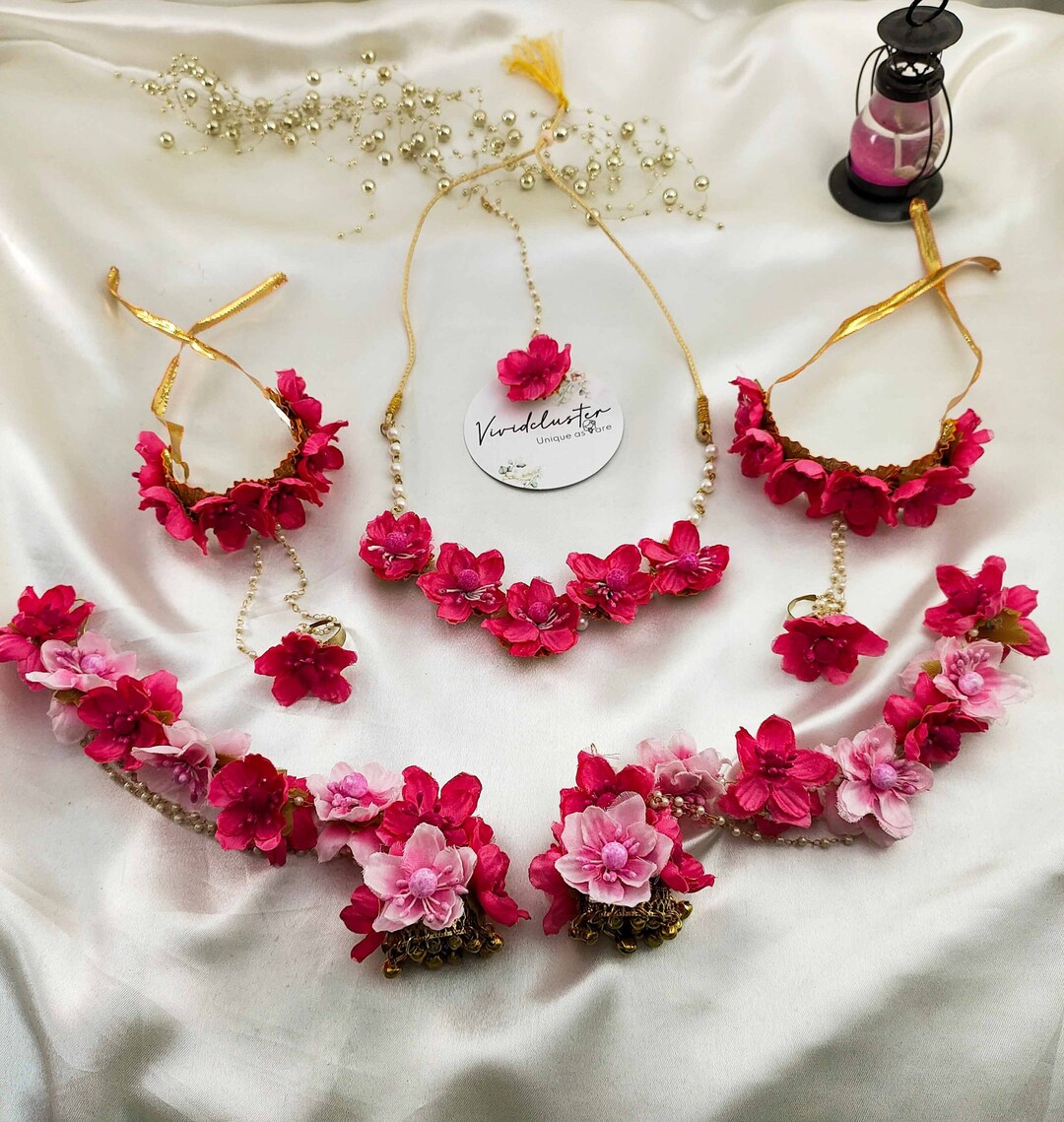 Haldi Mehandi Ceramony Jewellery Set,floral Wedding Bridal Jewelery for ...