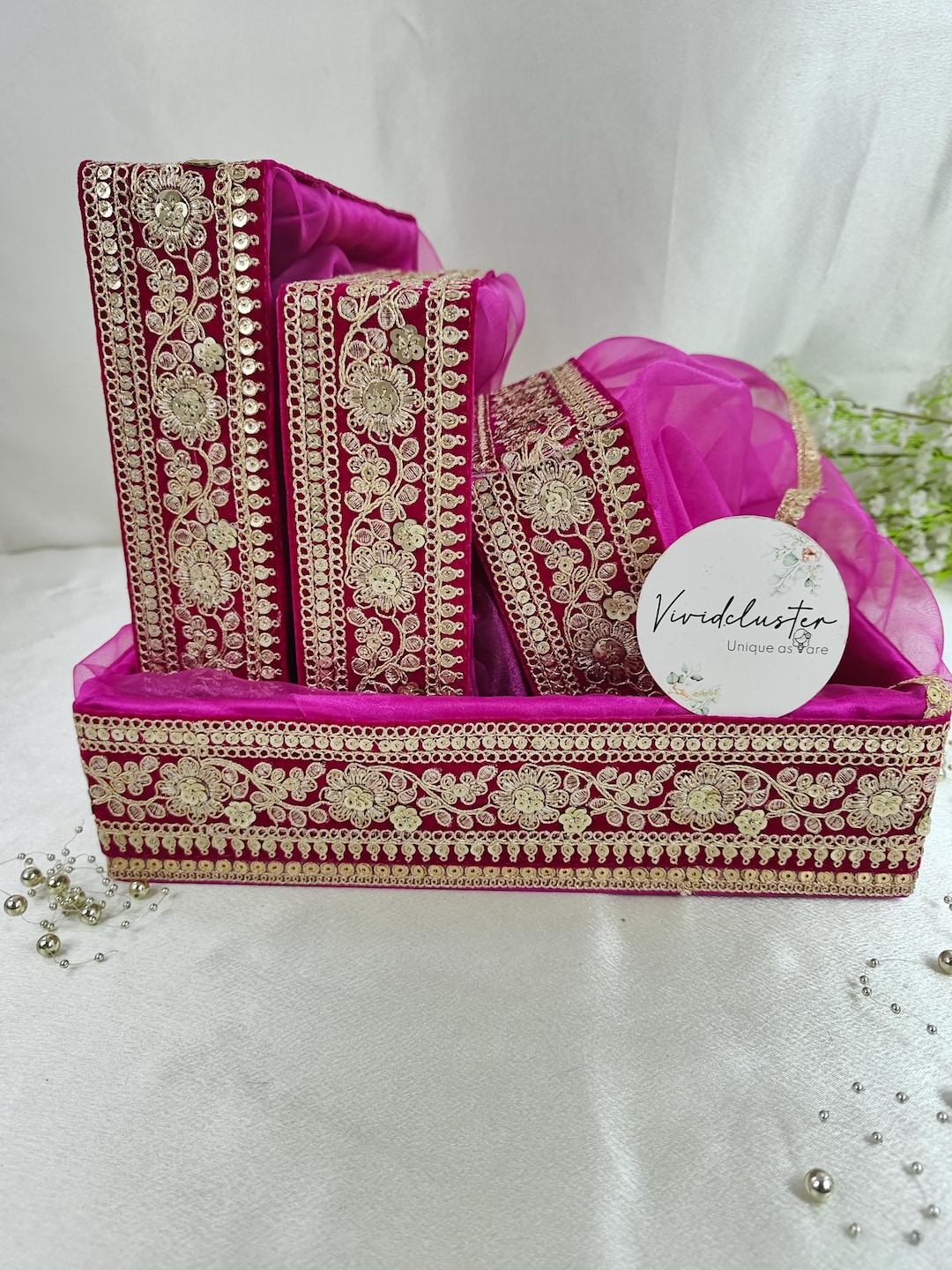Pink Shagun Tray Set, Wedding Gift Hamper Boxes, Bridal Mehendi Haldi ...