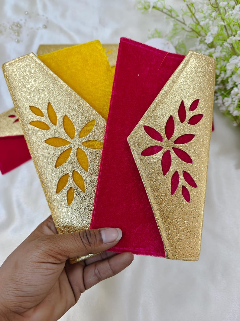 Wedding Invitation Envelopes - 7.6 Inch, Red & Yellow, Fabric Base - Etsy