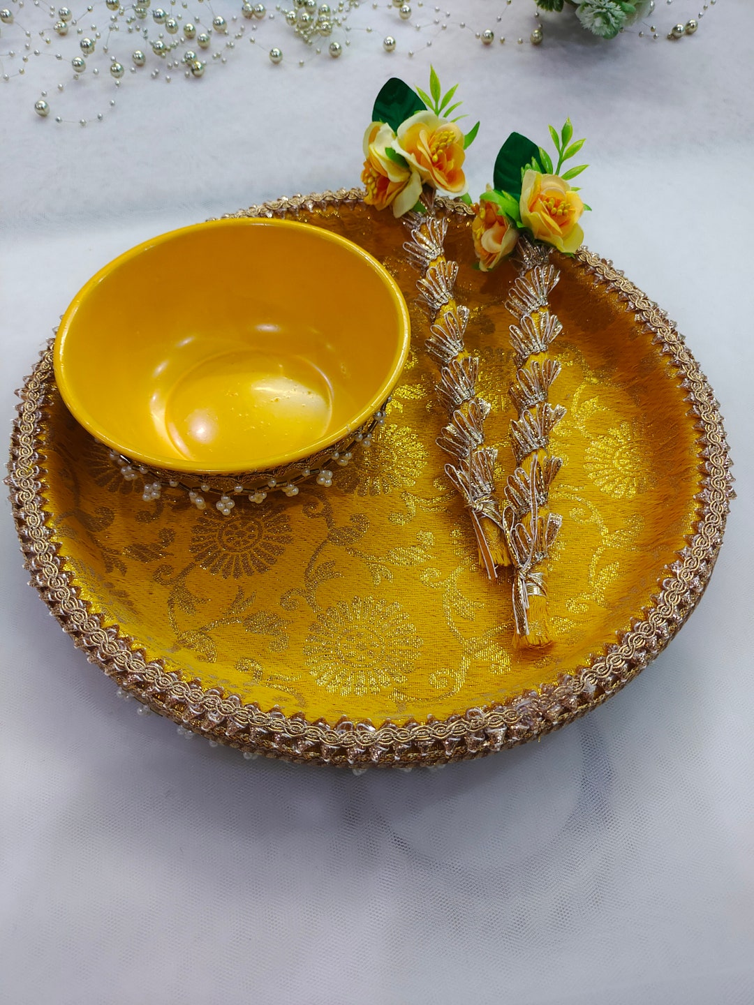 Decorative Haldi Mehandi Tray for Wedding,bangle/chooda Ceremony Thal ...