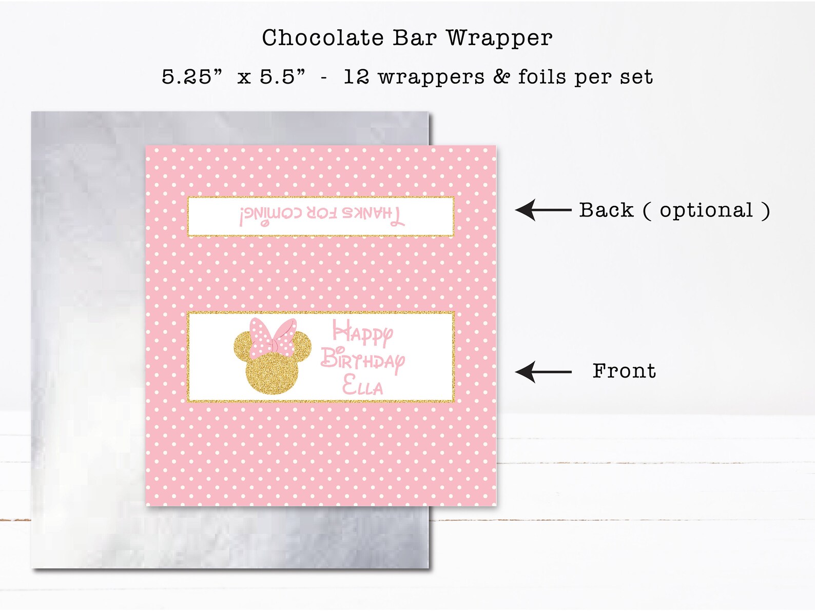 Mouse Head Minnie Inspired Pink & Gold Candy Bar Wrappers - Etsy