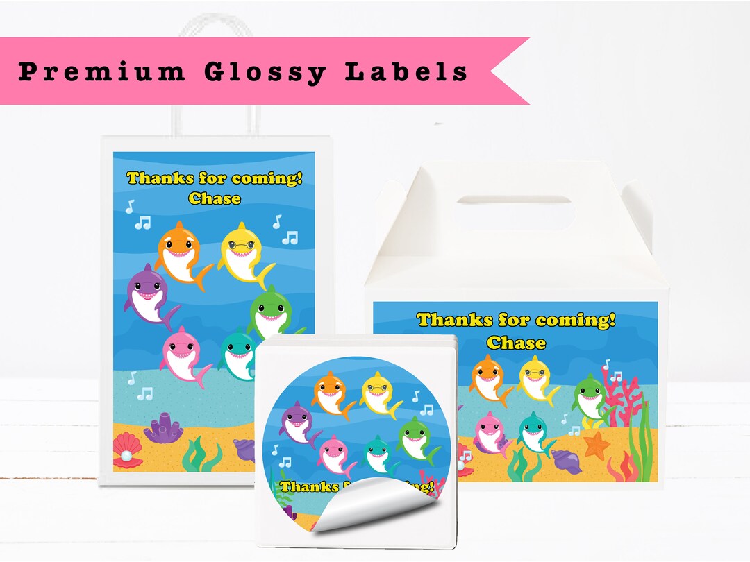 Colorful Kids Shark Baby Shower Under the Sea - PRINTED GLOSSY LABELS ...