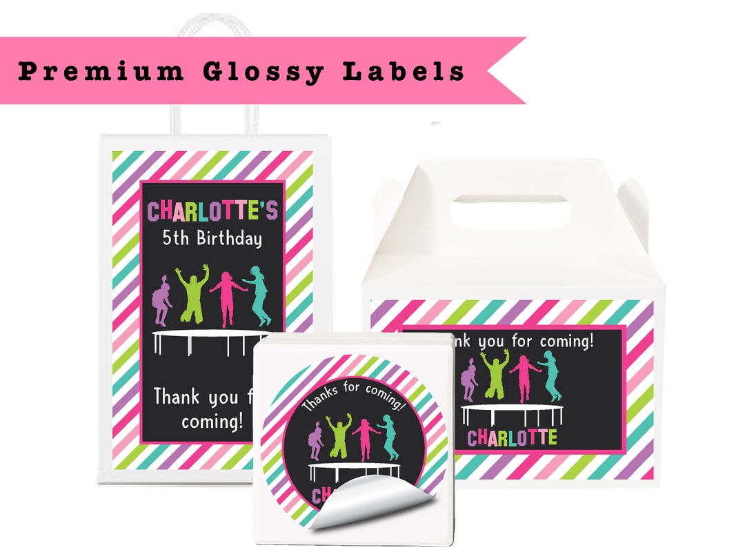 Trampoline Bounce Jump & Play Pink PRINTED GLOSSY LABELS for Party ...