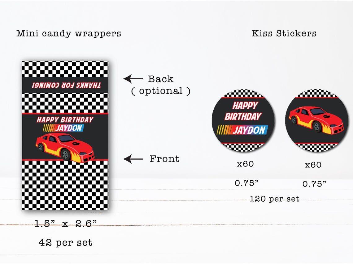 Race Car Nascar Inspired - PRINTED CANDY WRAPPERS Chocolate Kiss ...