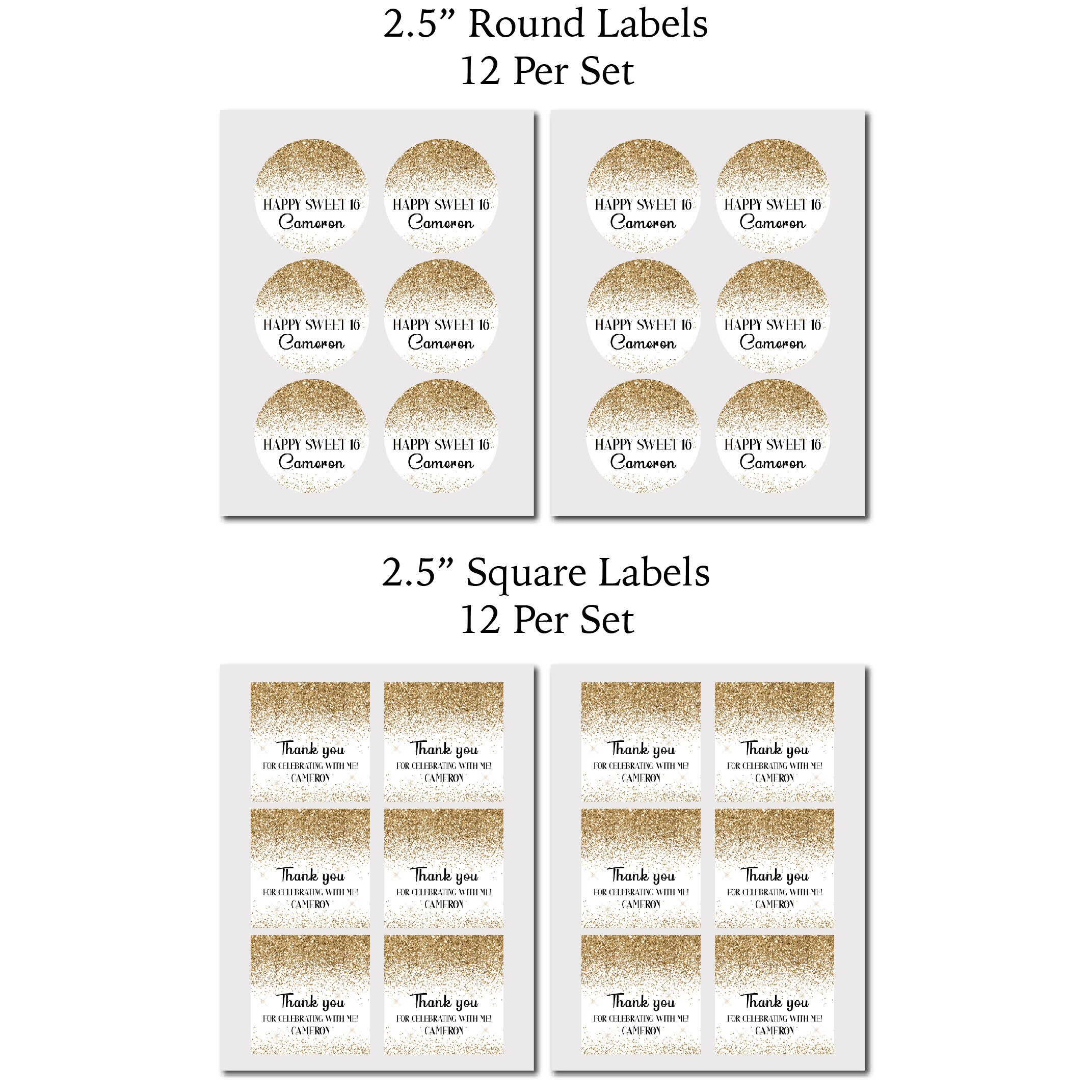 Gold Glitter Sparkles Modern Luxury PRINTED GLOSSY LABELS | Etsy