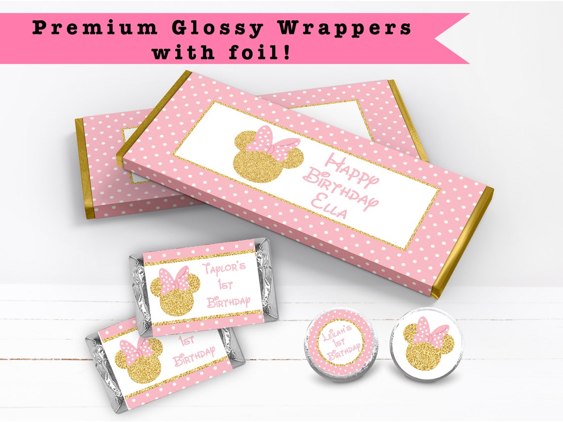 Mouse Head Minnie Inspired Pink & Gold Candy Bar Wrappers - Etsy