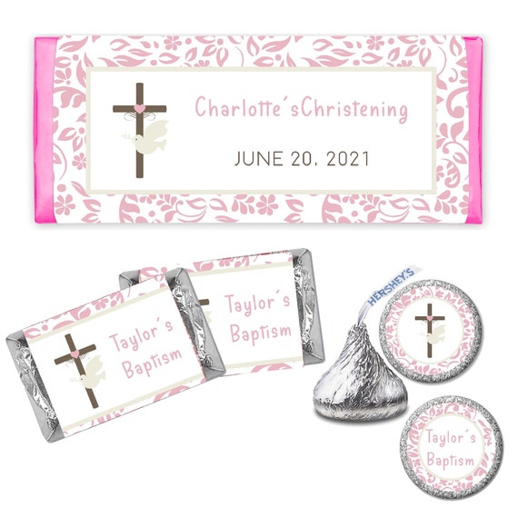 Cross & Dove Pink Damask Baptism First Communion PRINTED - Etsy