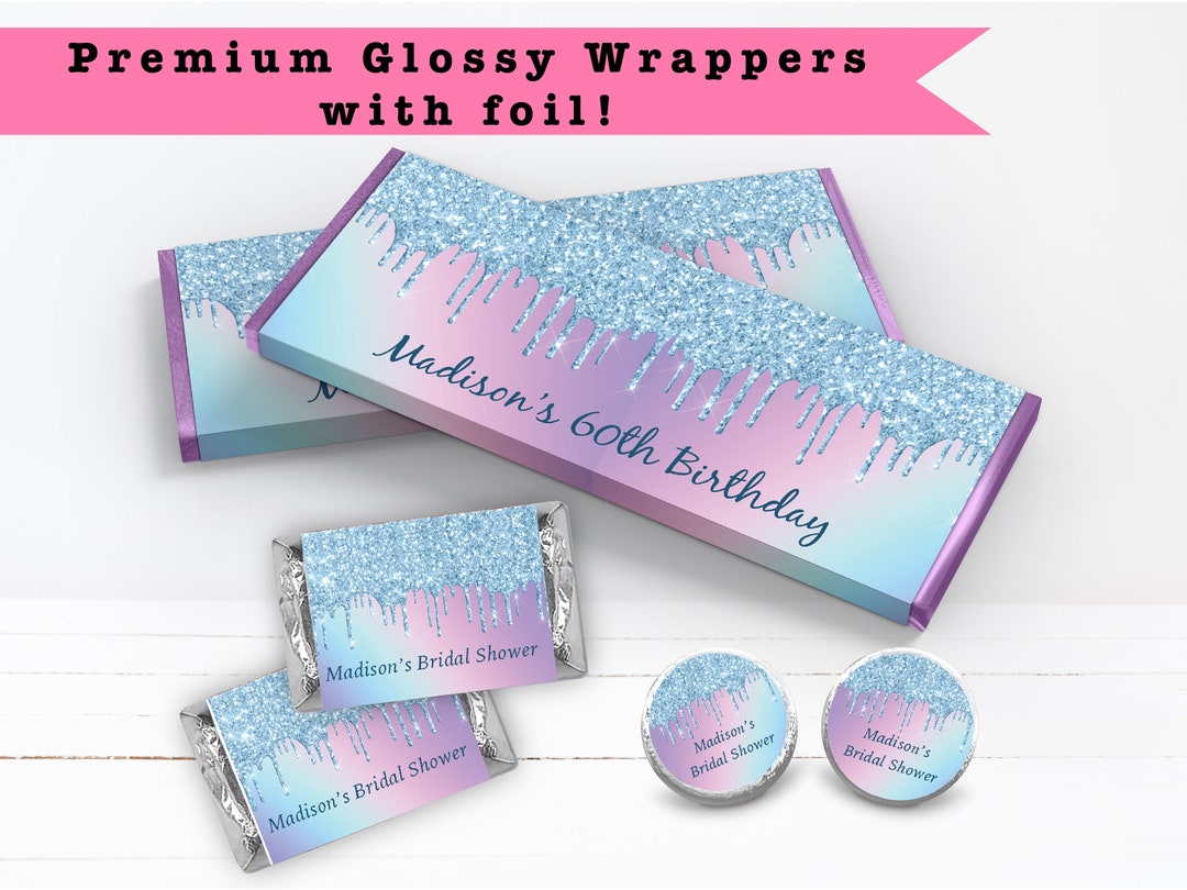 Blue Purple Pink Ombre Sparkle Glam Glitter Drips PRINTED Candy Bar ...