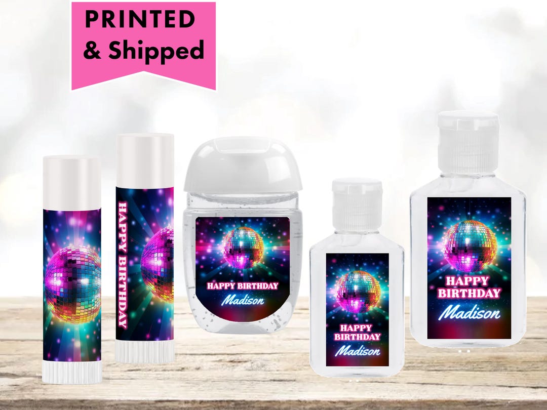 Disco Dance Birthday Party Neon Glow Disco Ball Dancing Glossy Labels ...