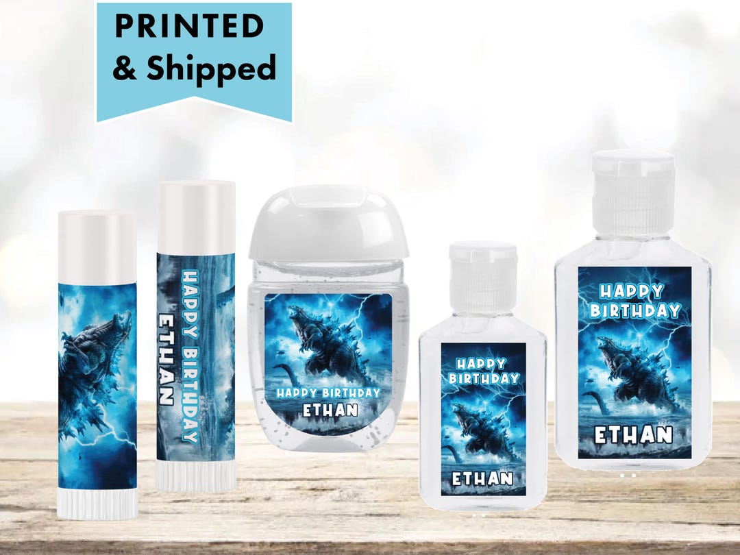 Godzilla Birthday Boys Monster Party, Godzilla King Glossy Labels for ...