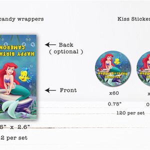 Ariel the Little Mermaid PRINTED CANDY BAR Wrappers Chocolate Bar Kiss ...