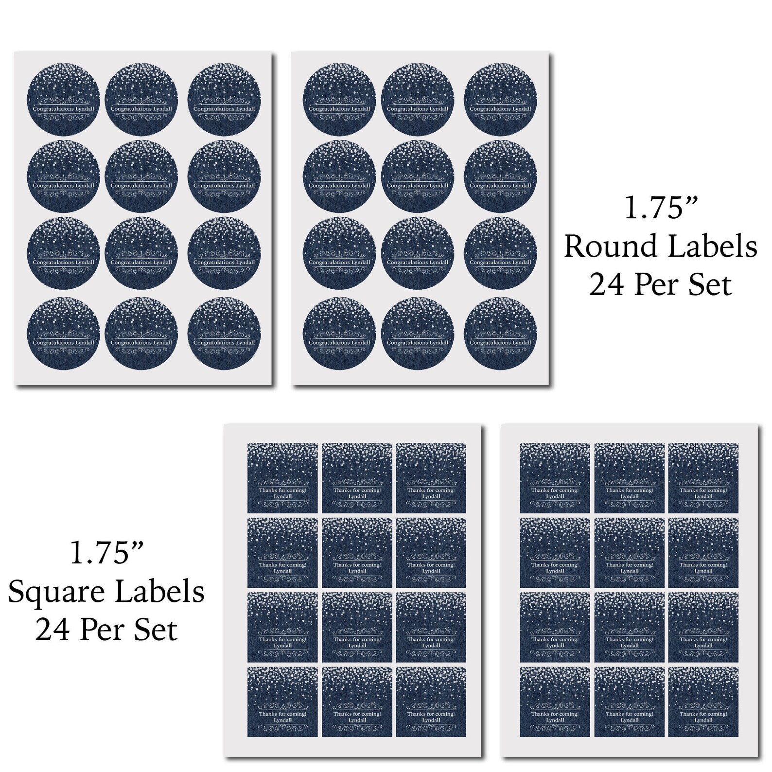 Denim & Diamonds Any Age or Occasion PRINTED GLOSSY LABELS - Etsy