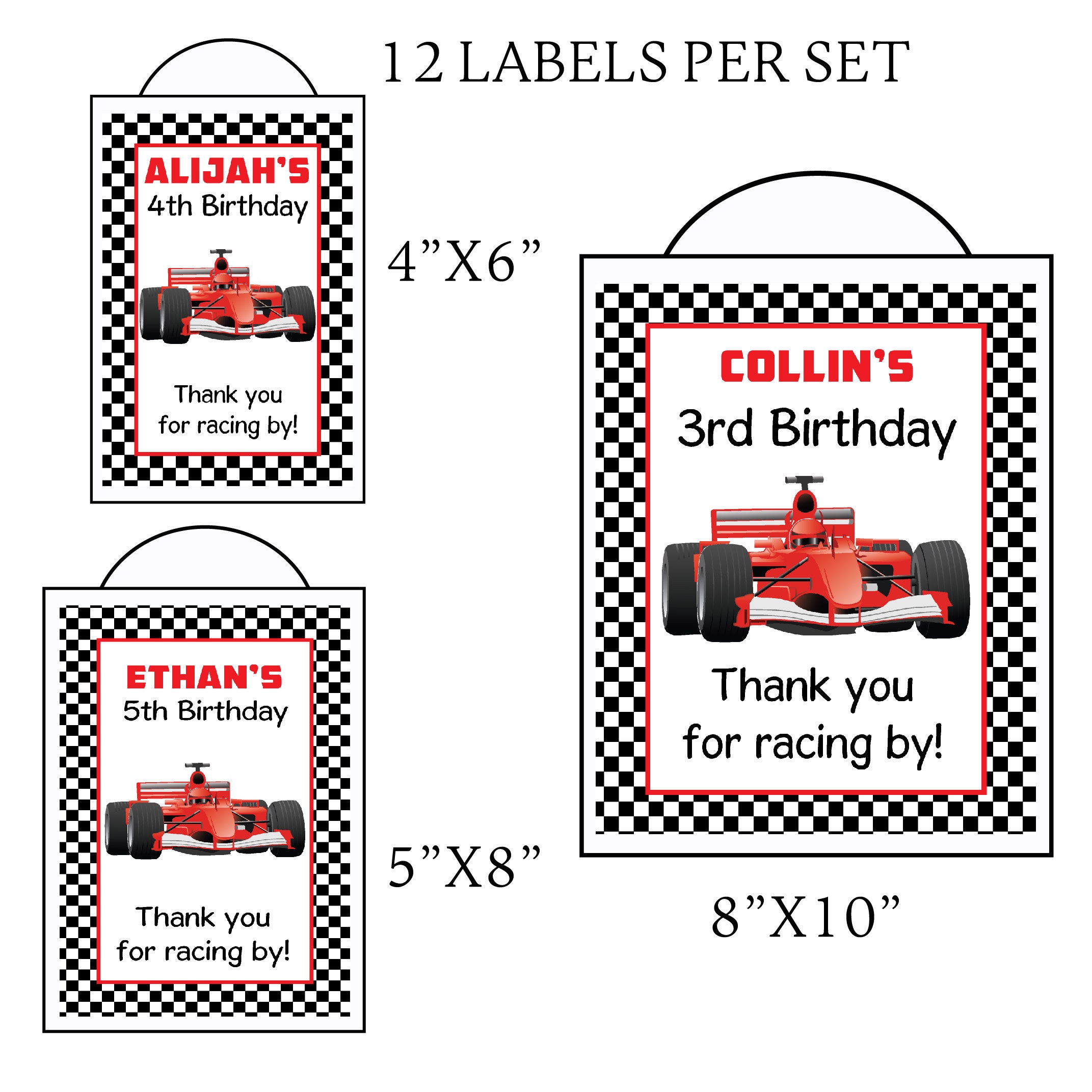 Red Race Car Checkered Flag Two Fast Racing PRINTED GLOSSY - Etsy