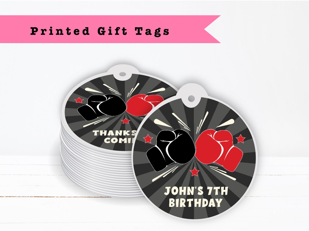 Boxing Party Theme Boxing Gloves PRINTED GIFT TAGS Thank You Card for ...