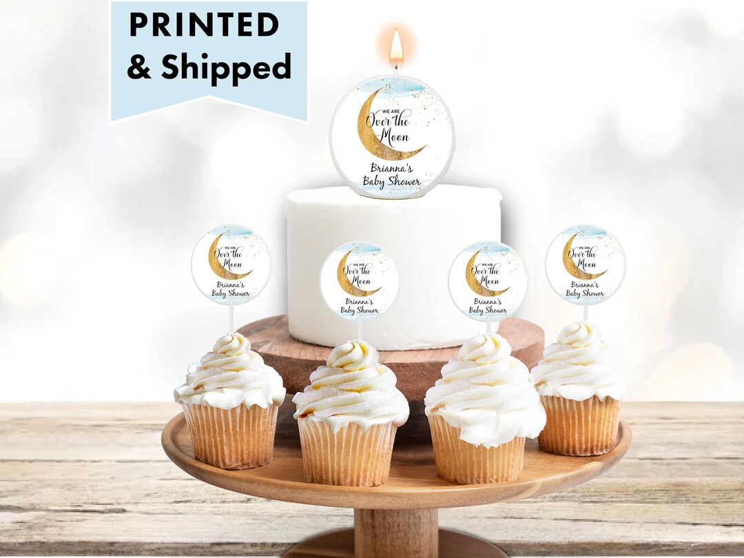 Over the Moon Blue Sky Gold Boy Baby Shower Twins Dreamy Stars Cake ...