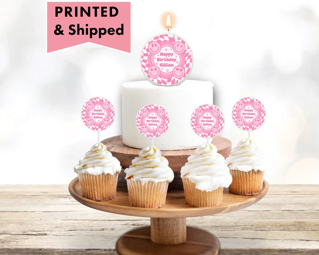Retro Smiley Face Preppy Pink Wavy Checkered Girl Birthday Theme Cake ...
