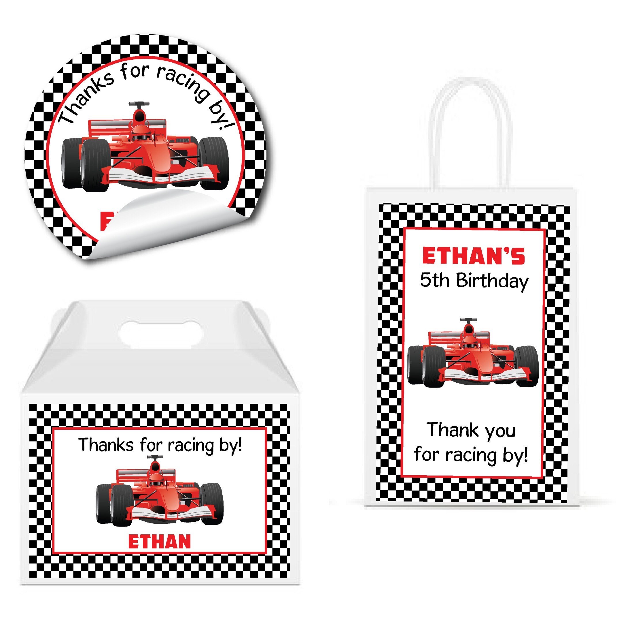 Red Race Car Checkered Flag Two Fast Racing PRINTED GLOSSY | Etsy