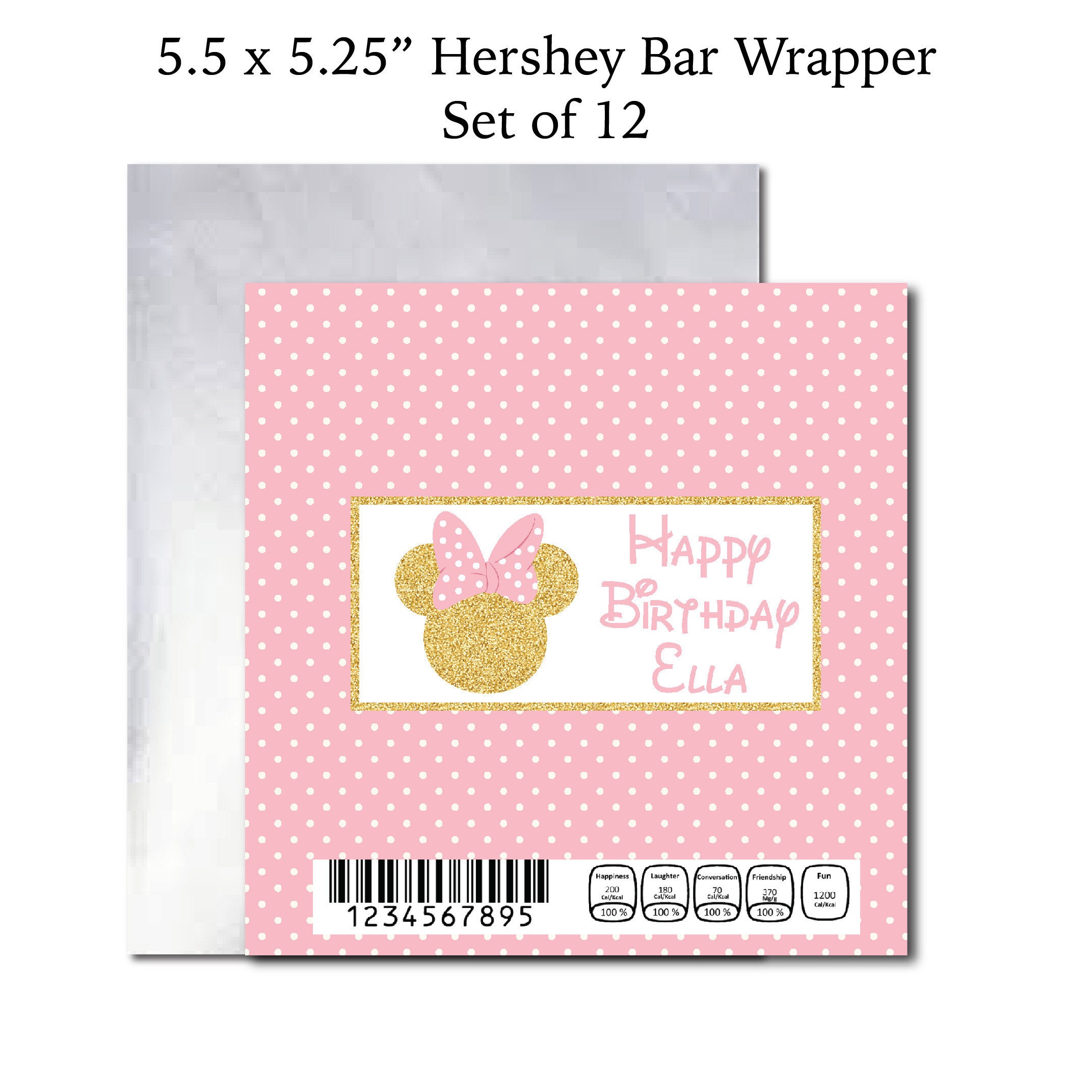 Mouse Head Minnie Inspired Pink & Gold Candy Bar Wrappers - Etsy
