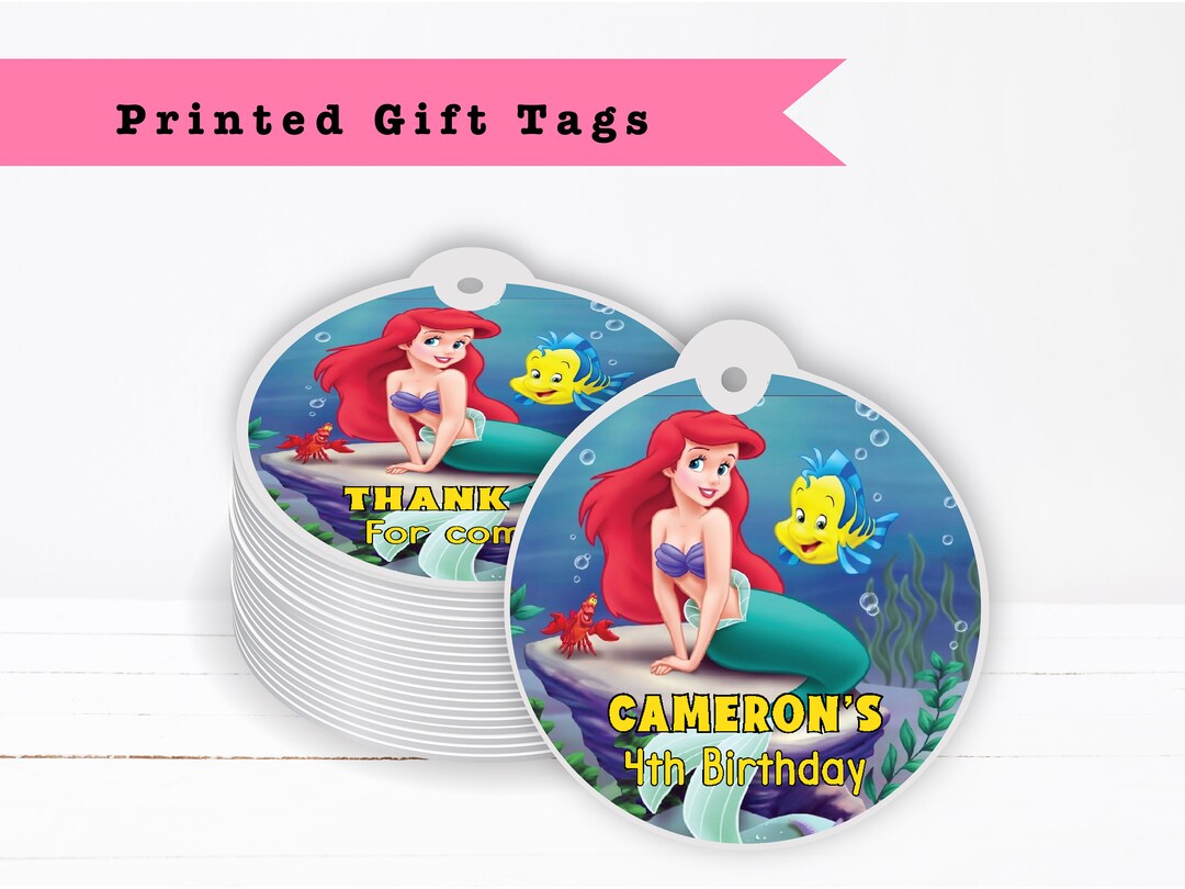 Ariel the Little Mermaid - PRINTED GIFT TAGS - Thank You Card for Party ...