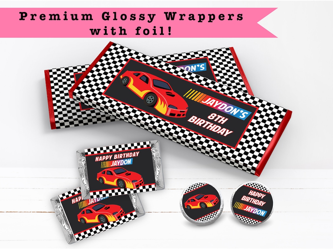 Race Car Nascar Inspired PRINTED CANDY WRAPPERS Chocolate Kiss Stickers ...