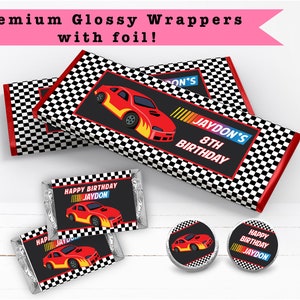 Race Car Nascar Inspired PRINTED CANDY WRAPPERS Chocolate Kiss Stickers ...