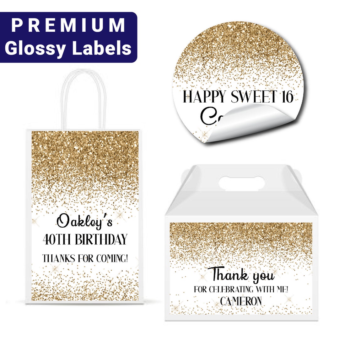 Gold Glitter Sparkles Modern Luxury - PRINTED GLOSSY LABELS - for Party ...