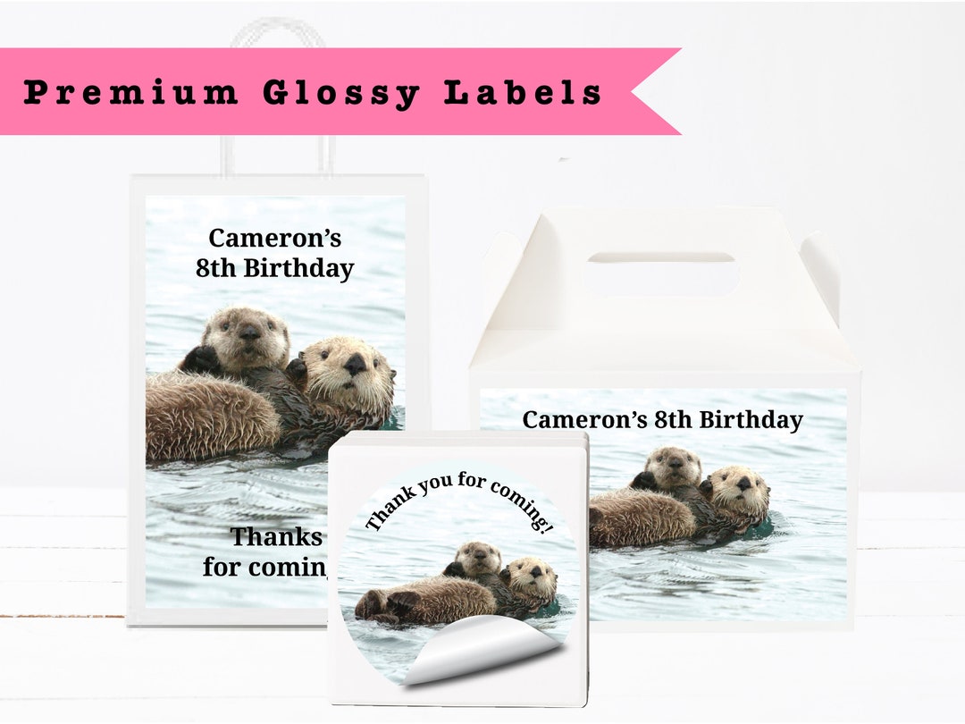 Cute Sea Otters - PRINTED GLOSSY LABELS - for Party Favor Gift Bag ...