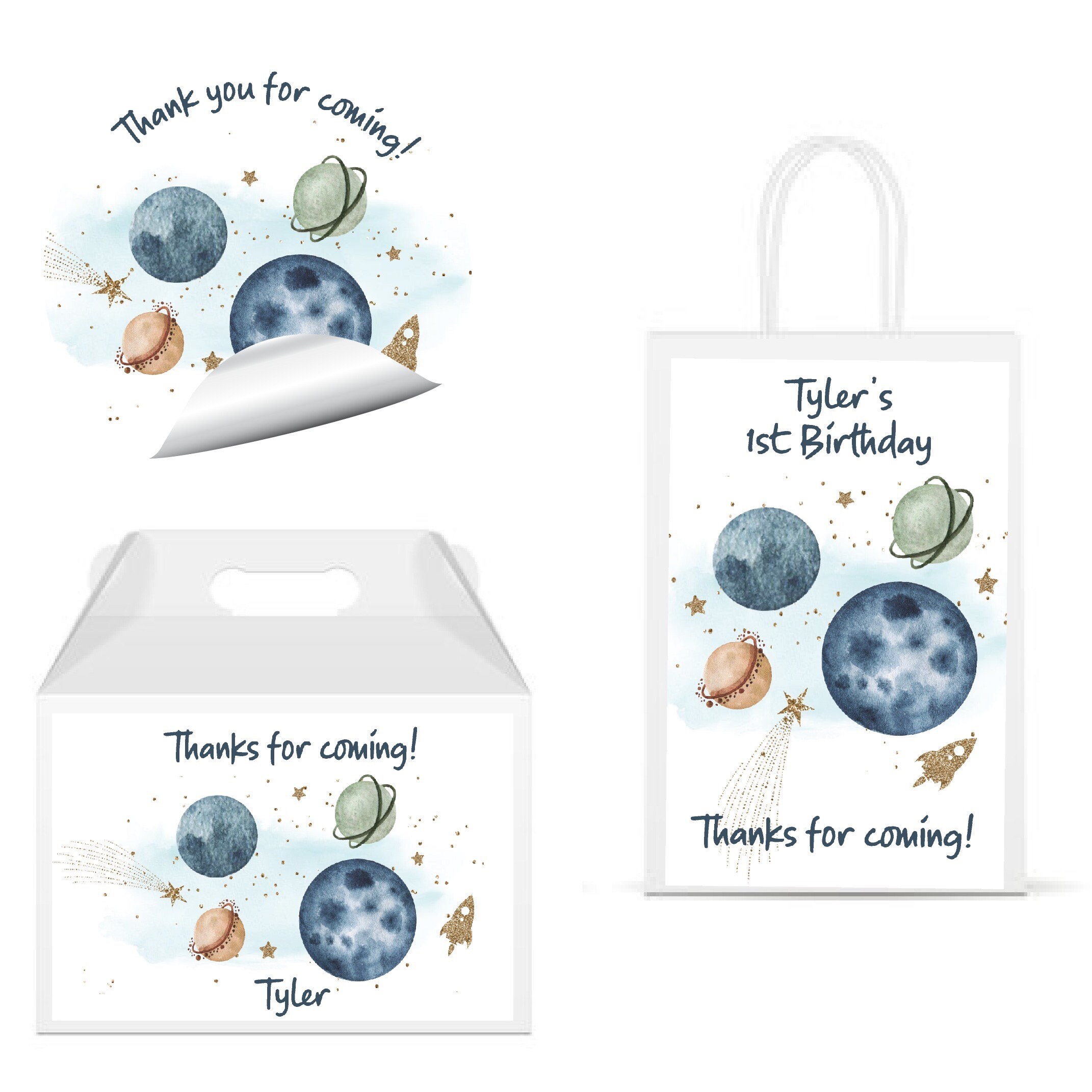 Outer Space Planets Rocket Ship Stars Gold Glitter PRINTED | Etsy