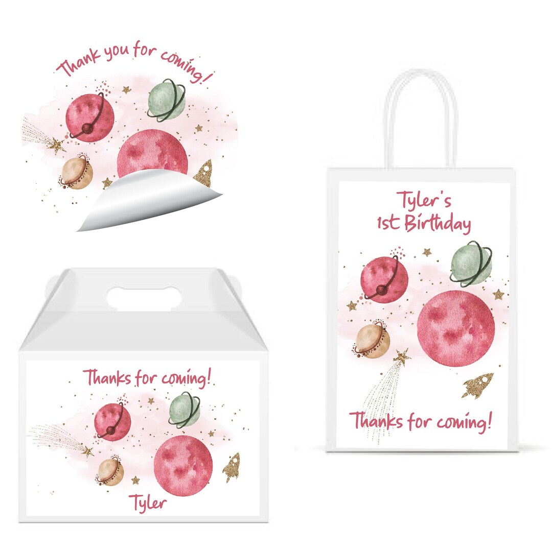 Outer Space Planets Rocket Ship Stars Gold Glitter - PRINTED GLOSSY ...