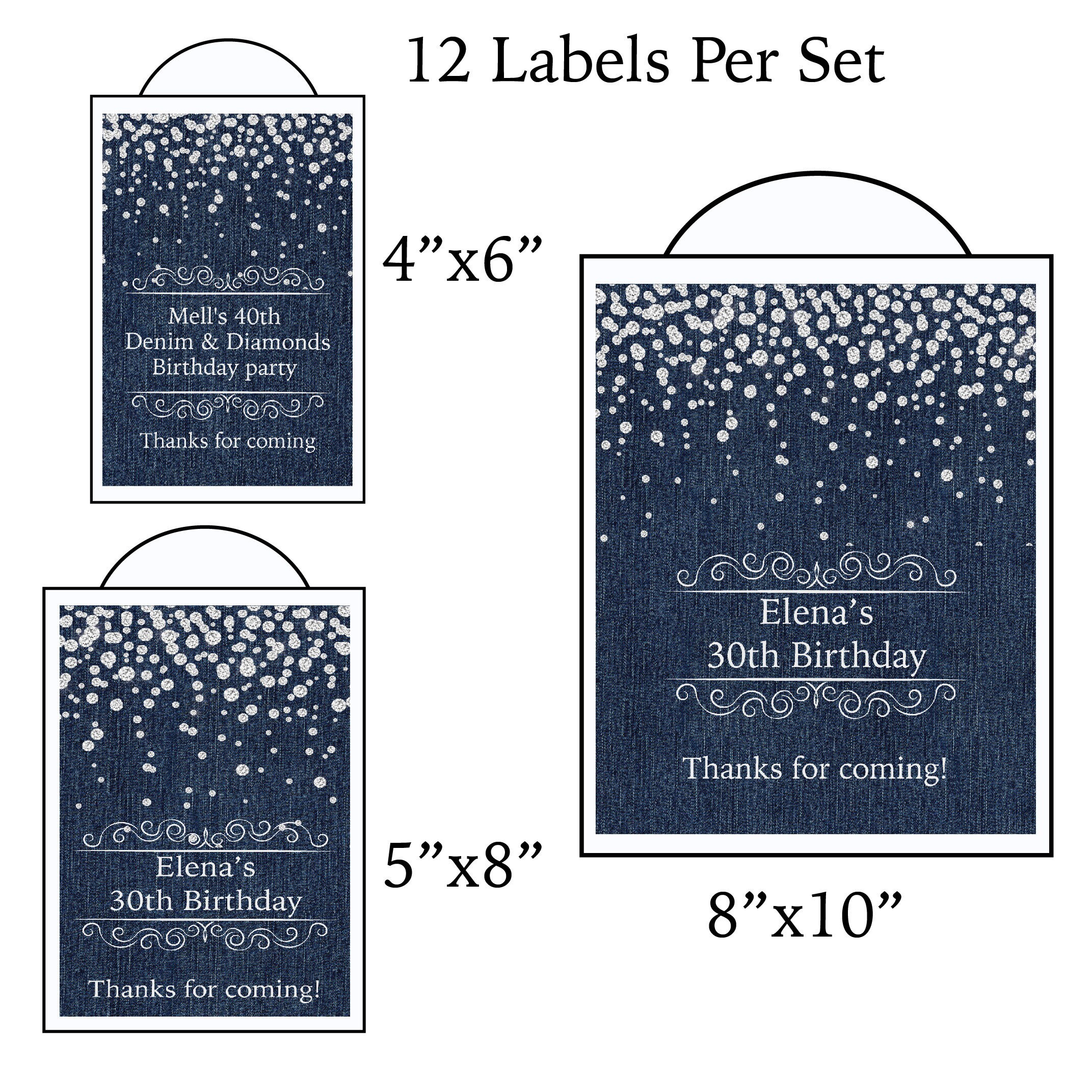 Denim & Diamonds Any Age or Occasion PRINTED GLOSSY LABELS - Etsy