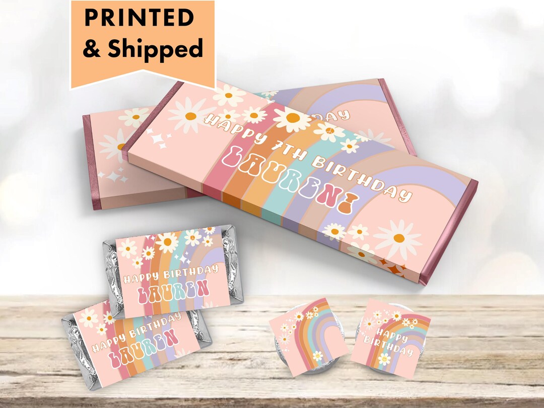 Groovy Boho Daisy Rainbow Retro Hippie Floral Peace PRINTED CANDY BAR ...