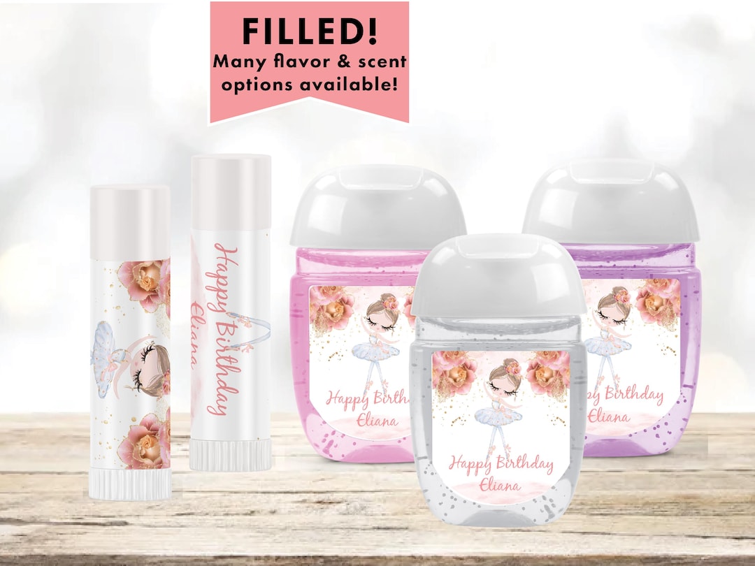 Pink Floral Gold Glitter Ballerina Ballet Tutu Birthday Cute Lip Balms ...