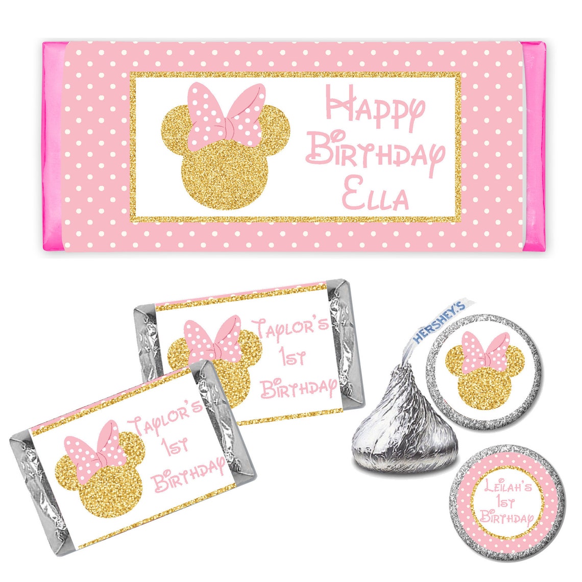 Mouse Head Minnie Inspired Pink & Gold Candy Bar Wrappers - Etsy