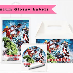 Avengers - PRINTED GLOSSY LABELS - for Party Favor Bags, Gable Boxes ...