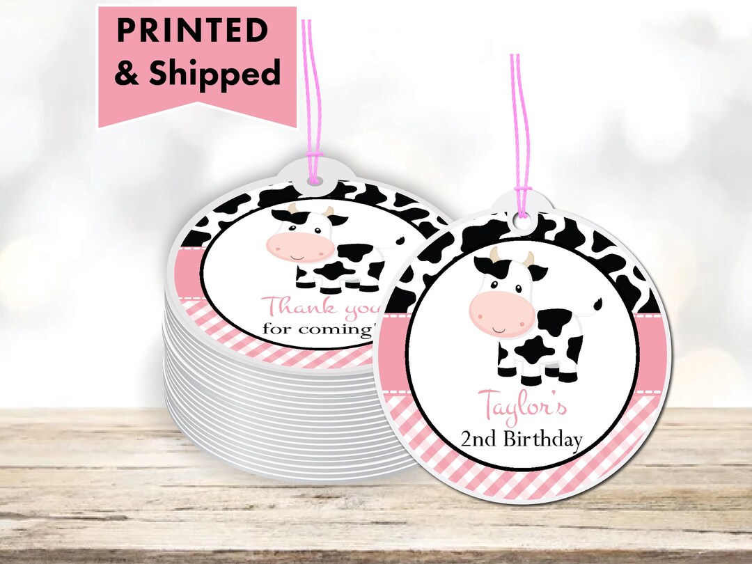 Little Cow Baby Girl Pink Cow Print Gingham Pattern - PRINTED GIFT TAGS ...
