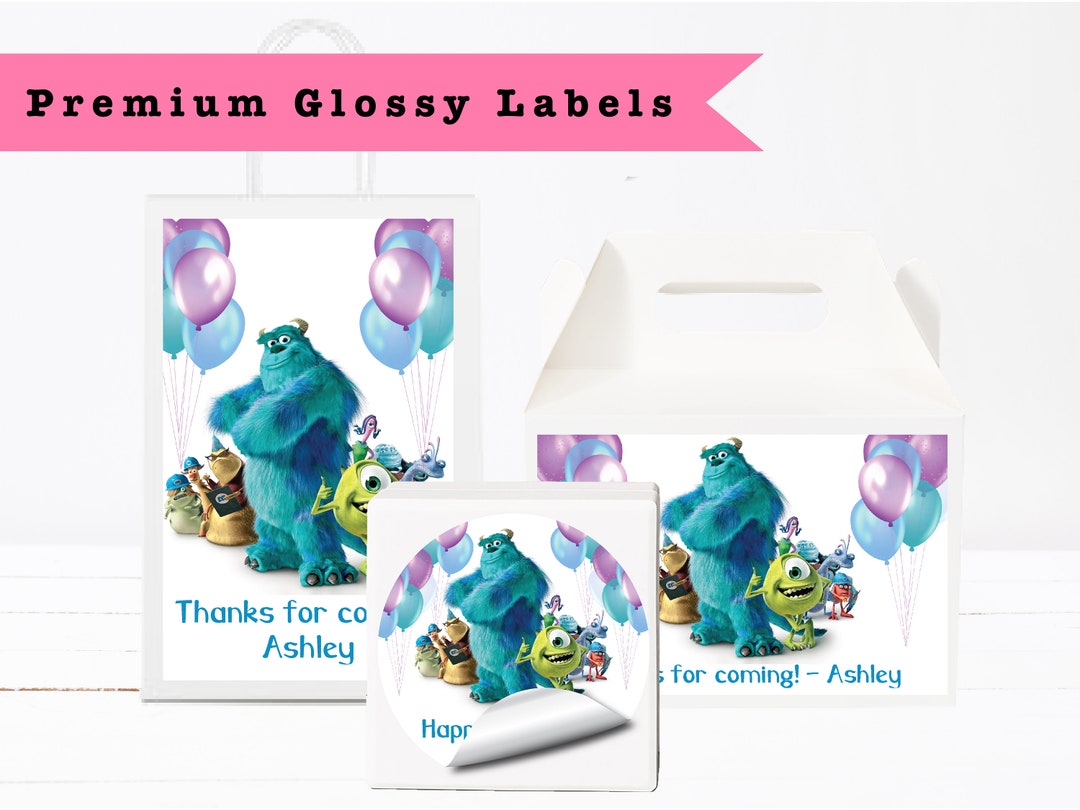 Monsters Inc - PRINTED GLOSSY LABELS - for Party Favor Bags, Gable ...