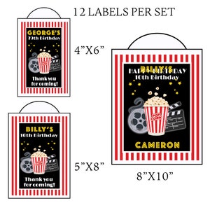 Movie Theatre Cinema Film Popcorn Movie Night PRINTED GLOSSY LABELS for ...