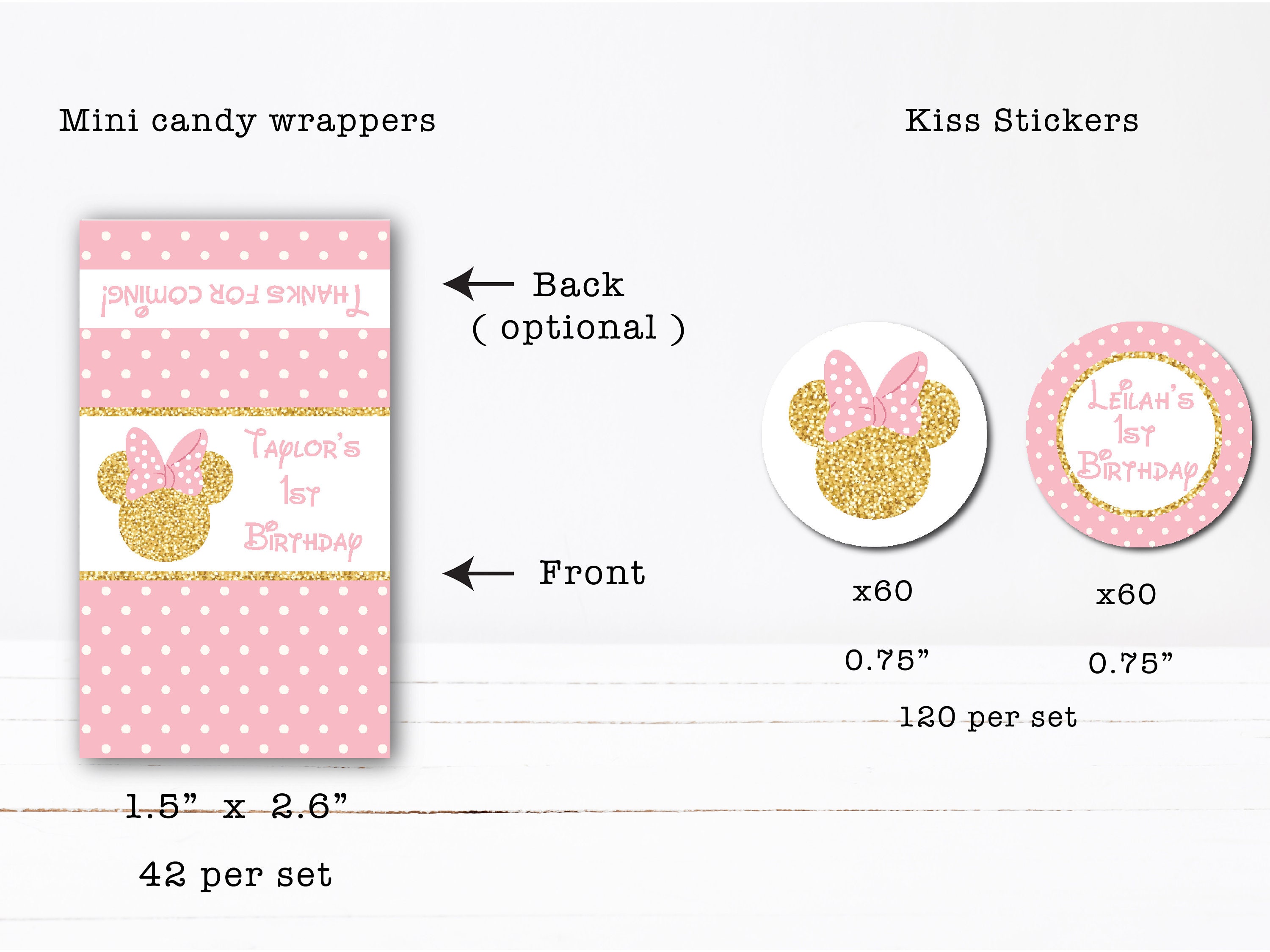 Mouse Head Minnie Inspired Pink & Gold Candy Bar Wrappers - Etsy