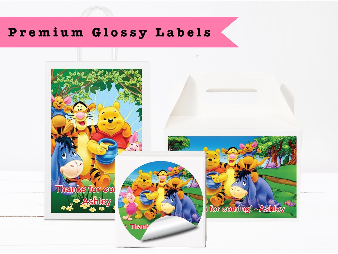 Winnie-the-pooh - PRINTED GLOSSY LABELS - for Party Favor Bags, Gable ...