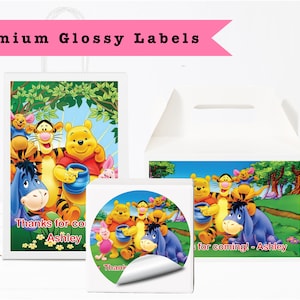 Winnie-the-pooh - PRINTED GLOSSY LABELS - for Party Favor Bags, Gable ...