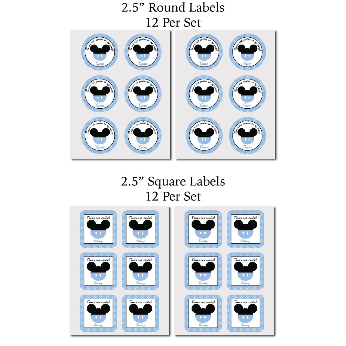 Mouse Head Mickey Inspired PRINTED GLOSSY LABELS For | Etsy