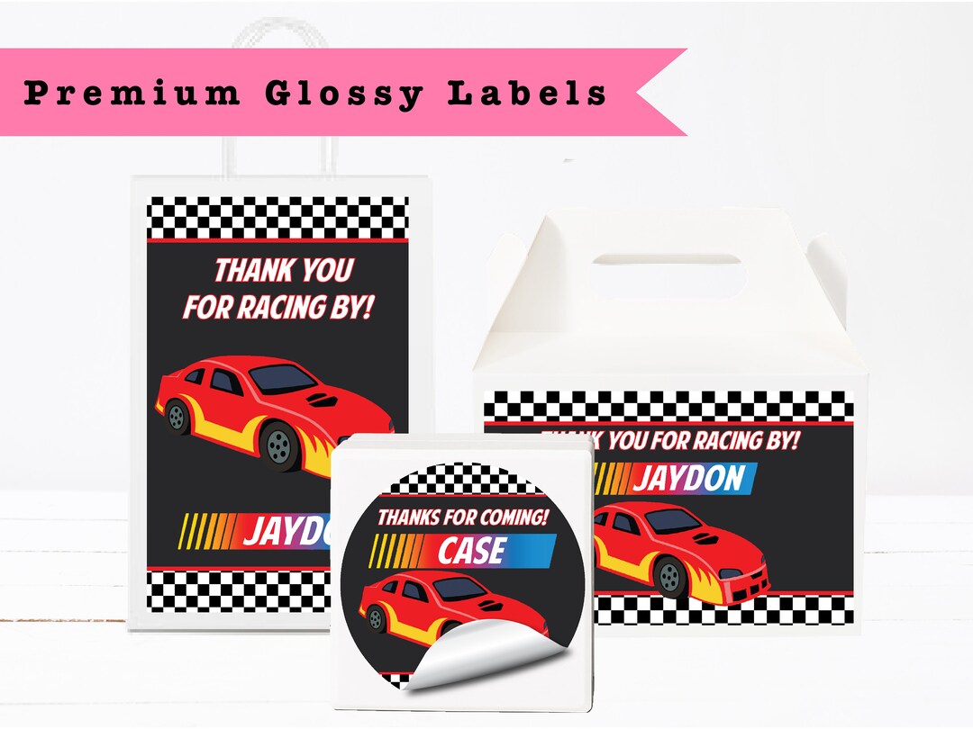 Race Car Nascar Inspired PRINTED GLOSSY LABELS for Party Favor Bags ...