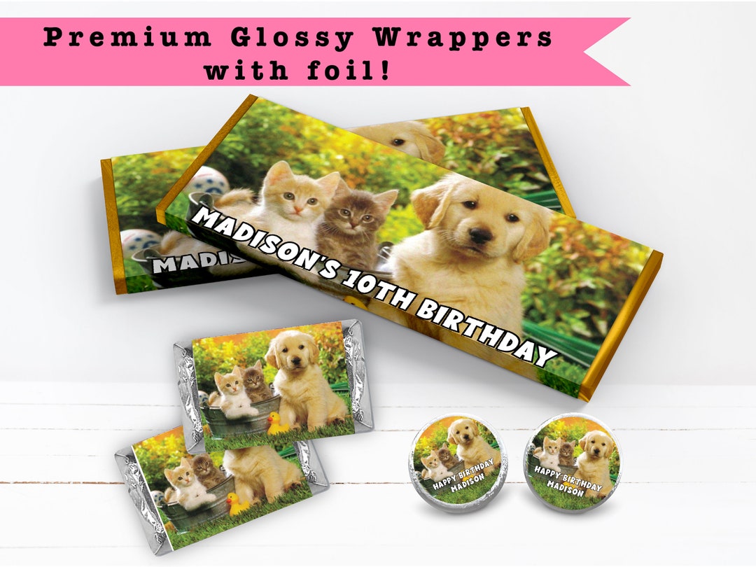 Cute Kittens Kitty Golden Retriever Puppy Dog Cat PRINTED CANDY BAR ...