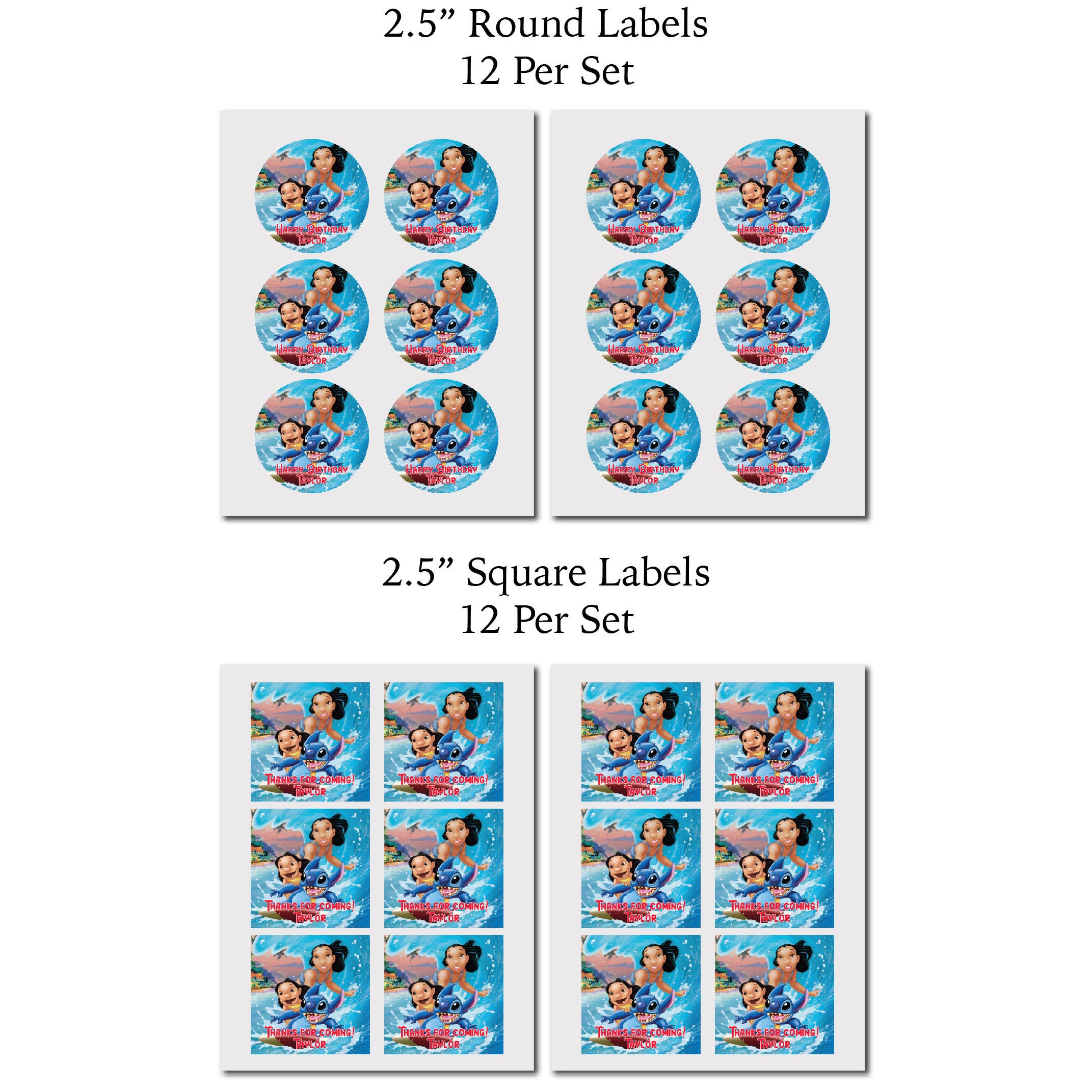 Lilo & Stitch PRINTED GLOSSY LABELS for Party Favor Bags - Etsy